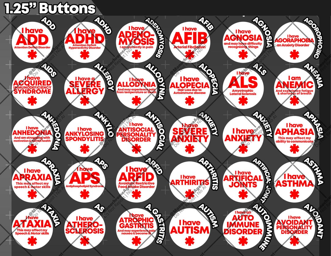 Medical Alert Buttons: A - (conditions That Start With " A ") | 1.25 ...