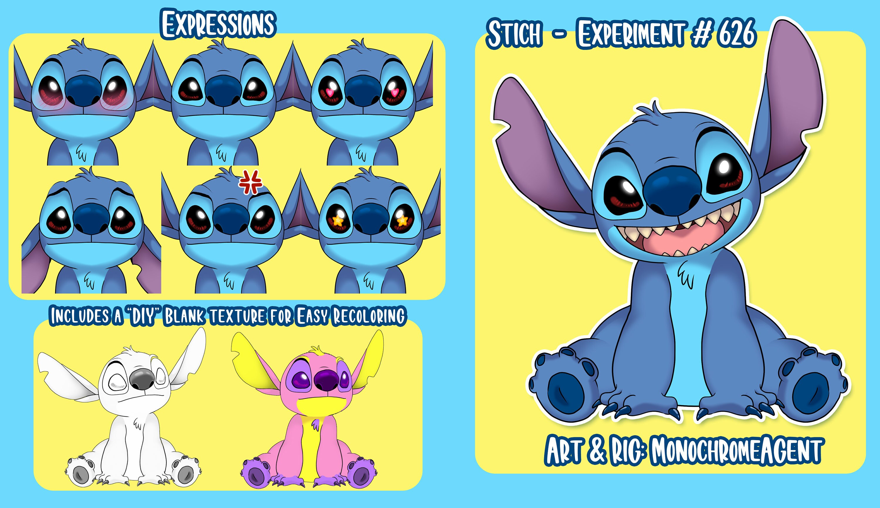 Live2d Vtuber Virtual Avatar Model: Customizable Alien Stitch - Etsy