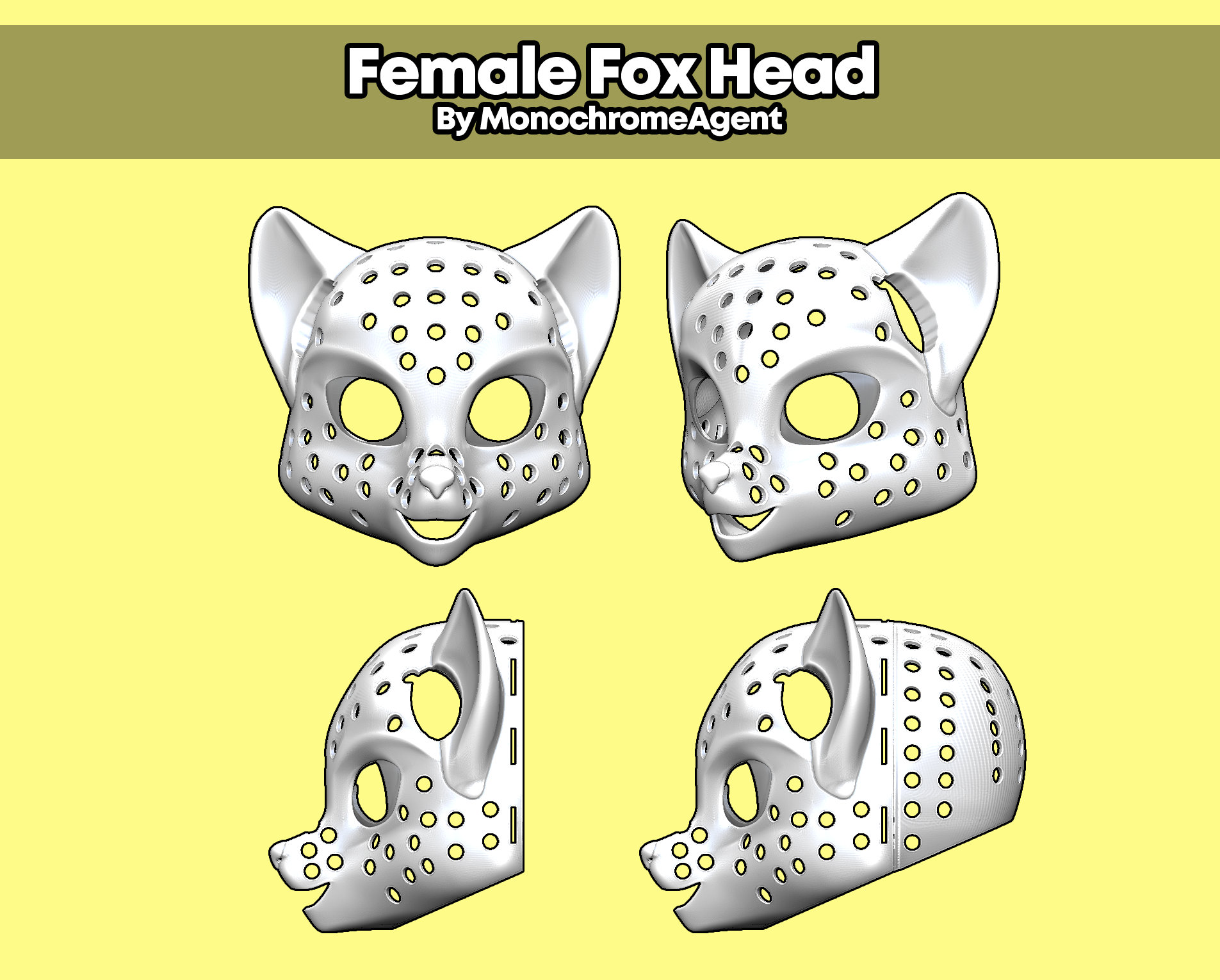 3D Printable Files Female Fox/cat Head Base DIGITAL OBJ FILES - Etsy