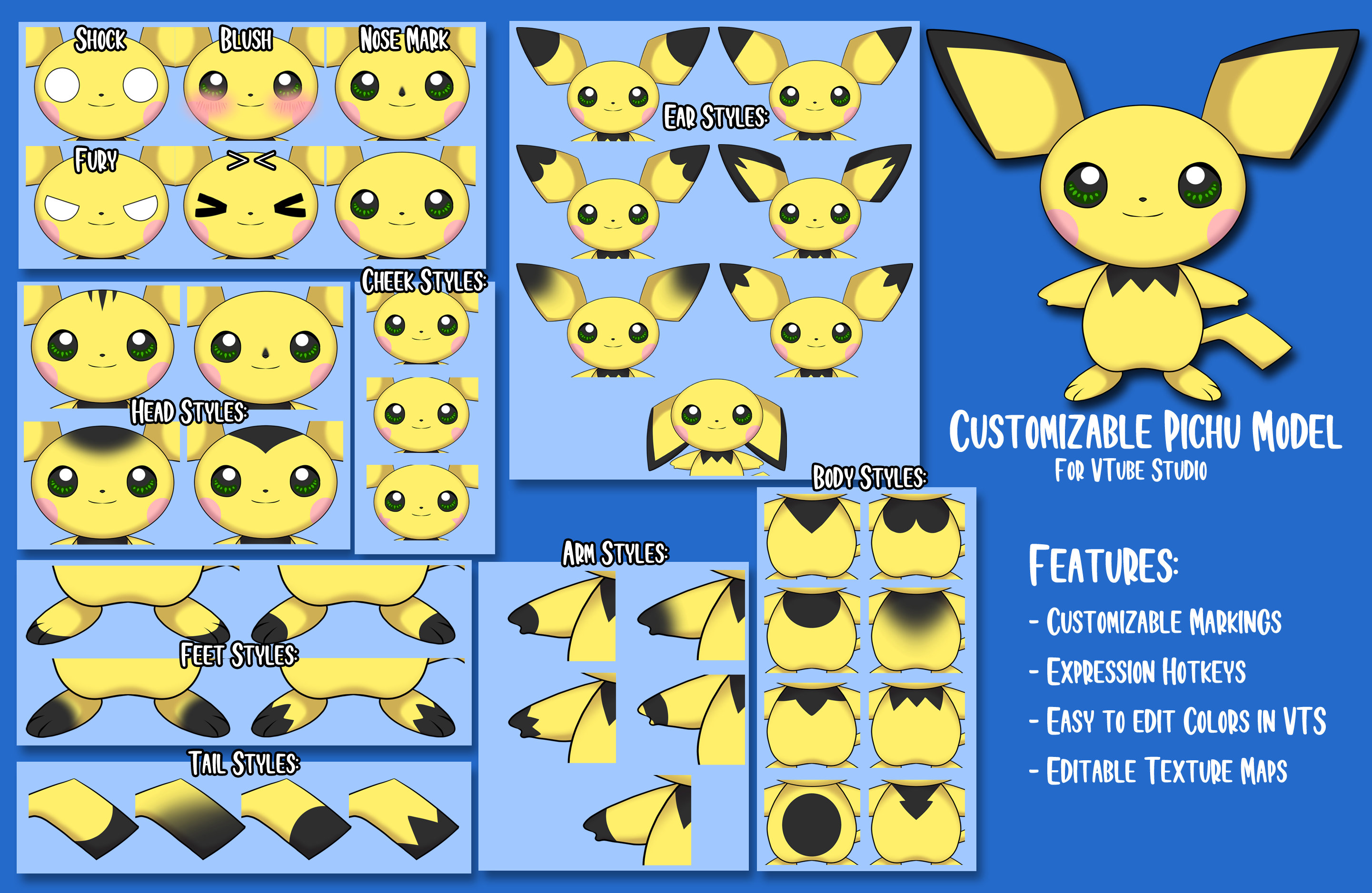 Live2d Vtuber Virtual Avatar Model: Customizable Pichu - Etsy