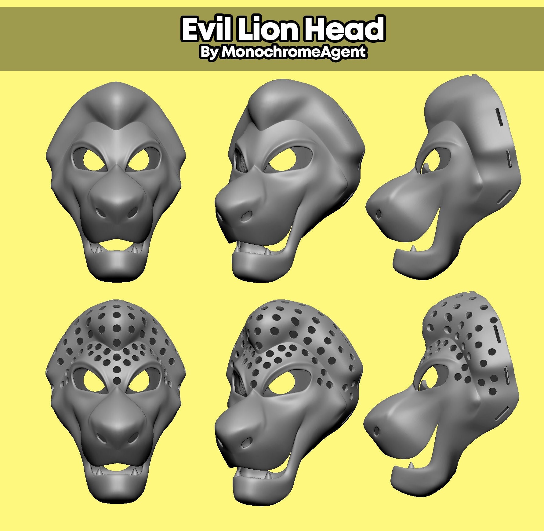 3D Printable Files Evil Adult Lion Head Base DIGITAL OBJ - Etsy Australia