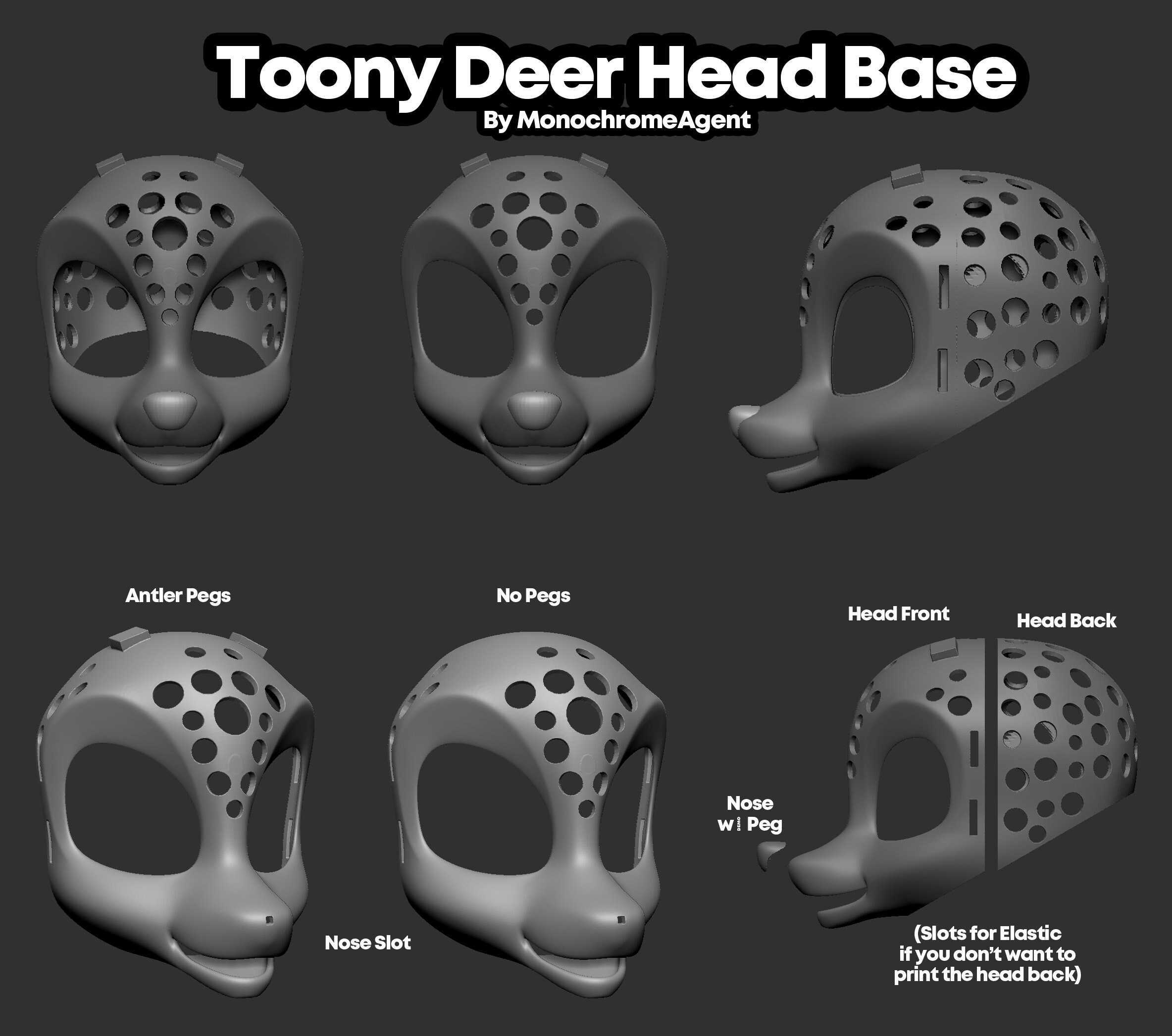 3D Printable Files Toony Deer Head Multiple Antler Styles - Etsy