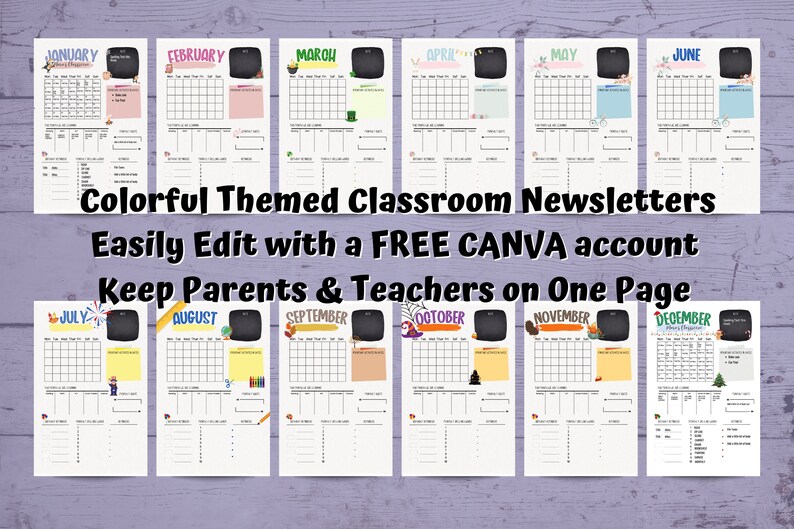 Editable Classroom Newsletter Template, 12 Month Calendar (digital ...