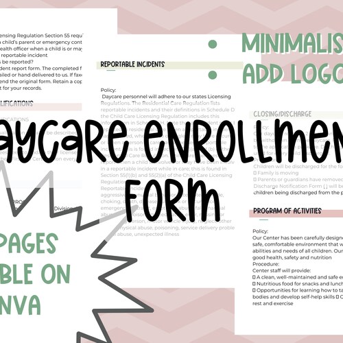 Daycare Enrollment Forms/ Fully Editable Forms/ Childcare - Etsy