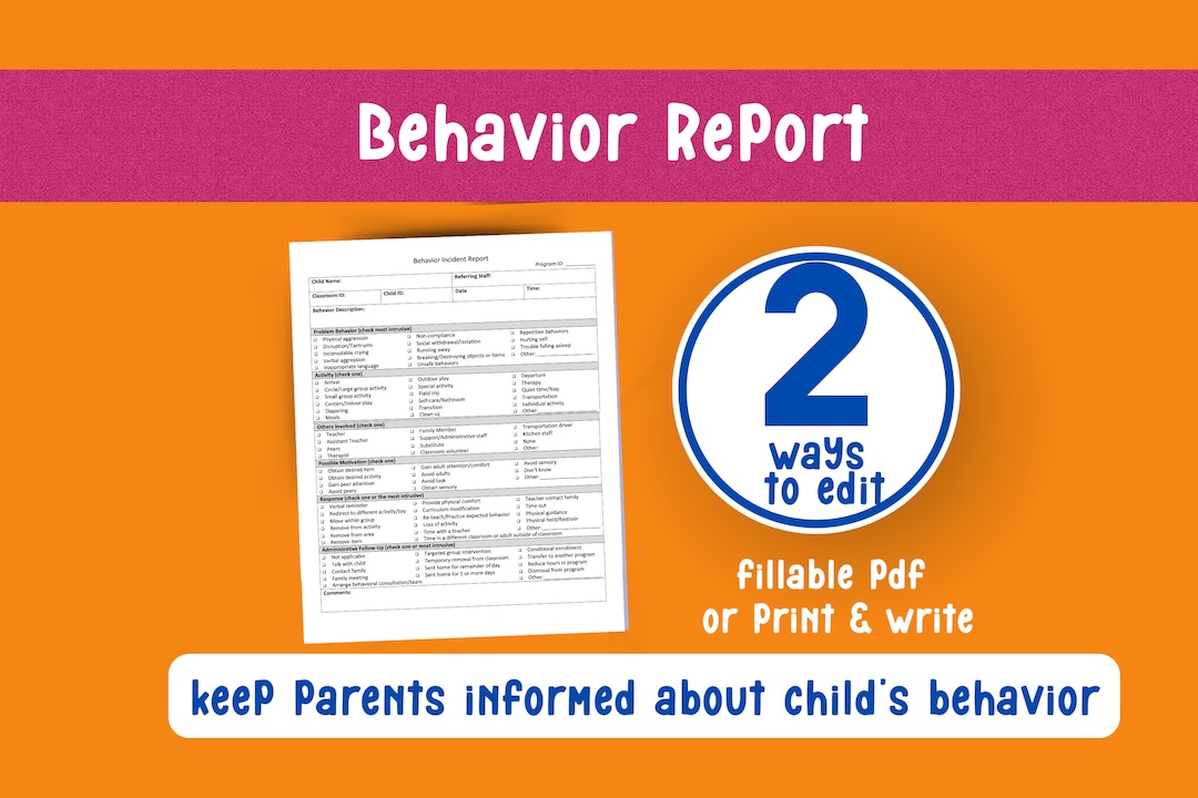 Childcare Behavior Report Fillable PDF. In-home Childcare and Daycare ...