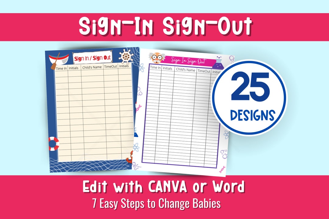 25 Colorful Sign in Sheets for Home Care, Childcare, Daycare Centers - Etsy