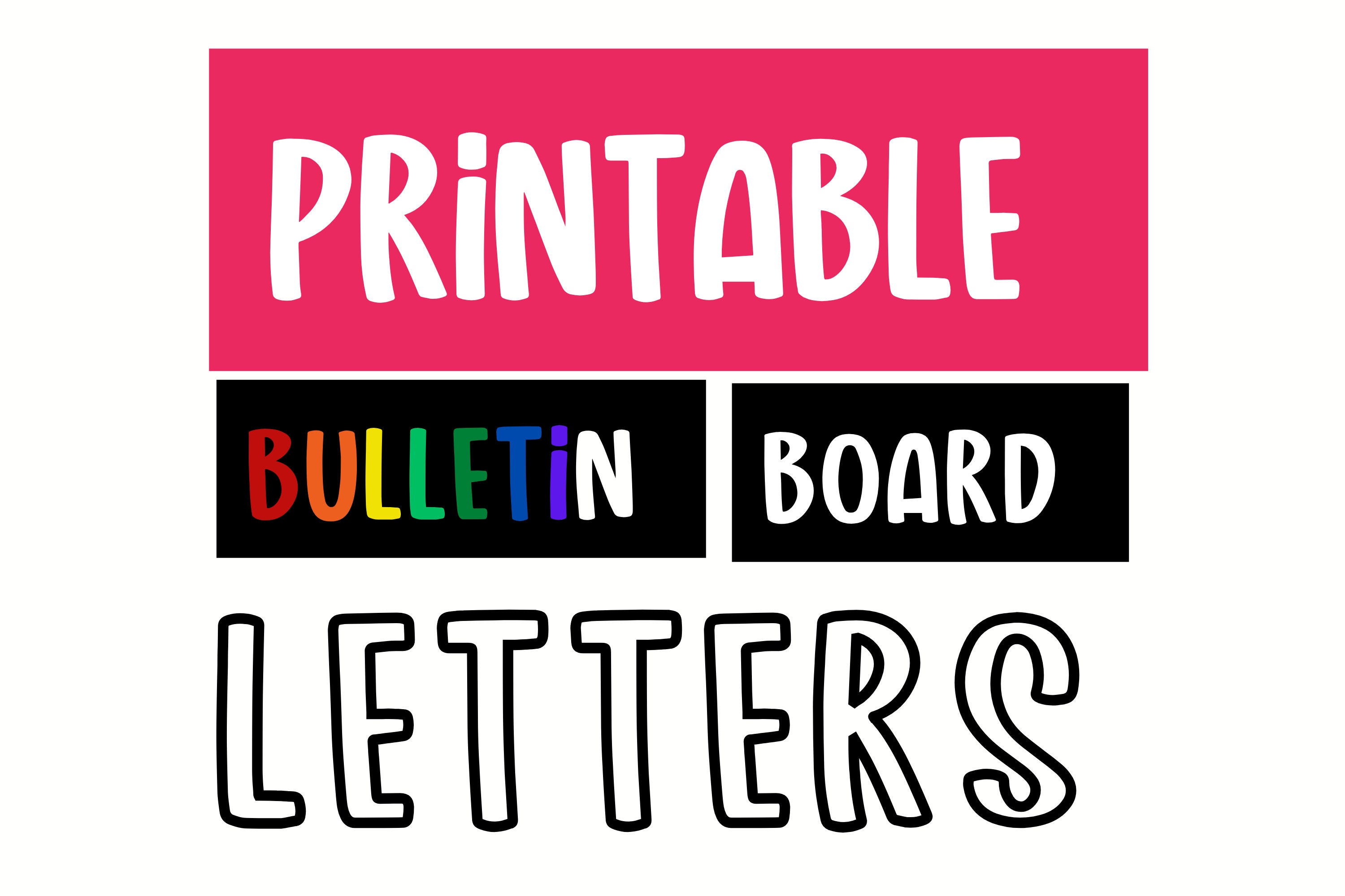 Printable Bulletin Board Letters and Numbers With Black Outline for ...