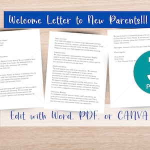 Daycare Welcome Letter Template for New Parents (PDF, Canva, Word) - Etsy
