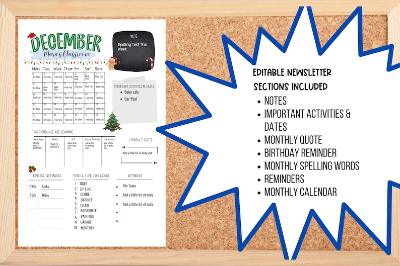 Editable Classroom Newsletter Template, 12 Month Calendar (digital ...