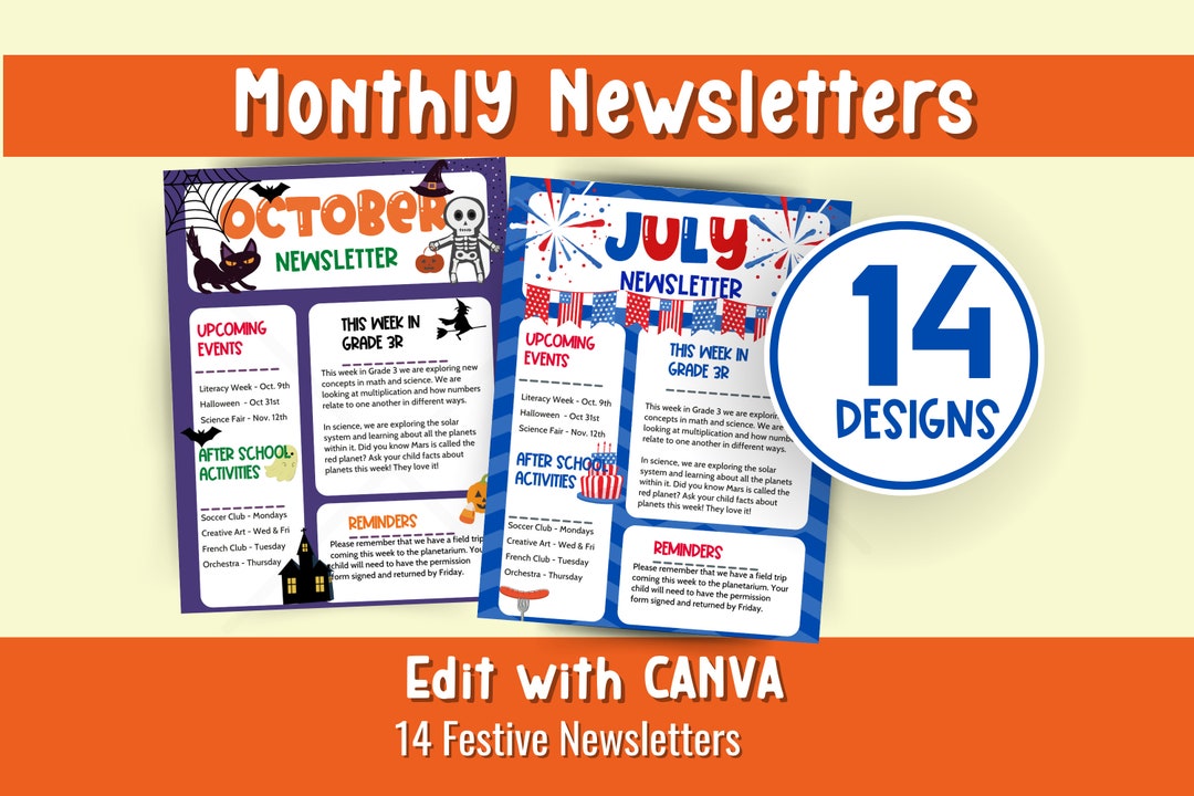 14 Colorful Themed Newsletters. Easily Edit With CANVA. - Etsy