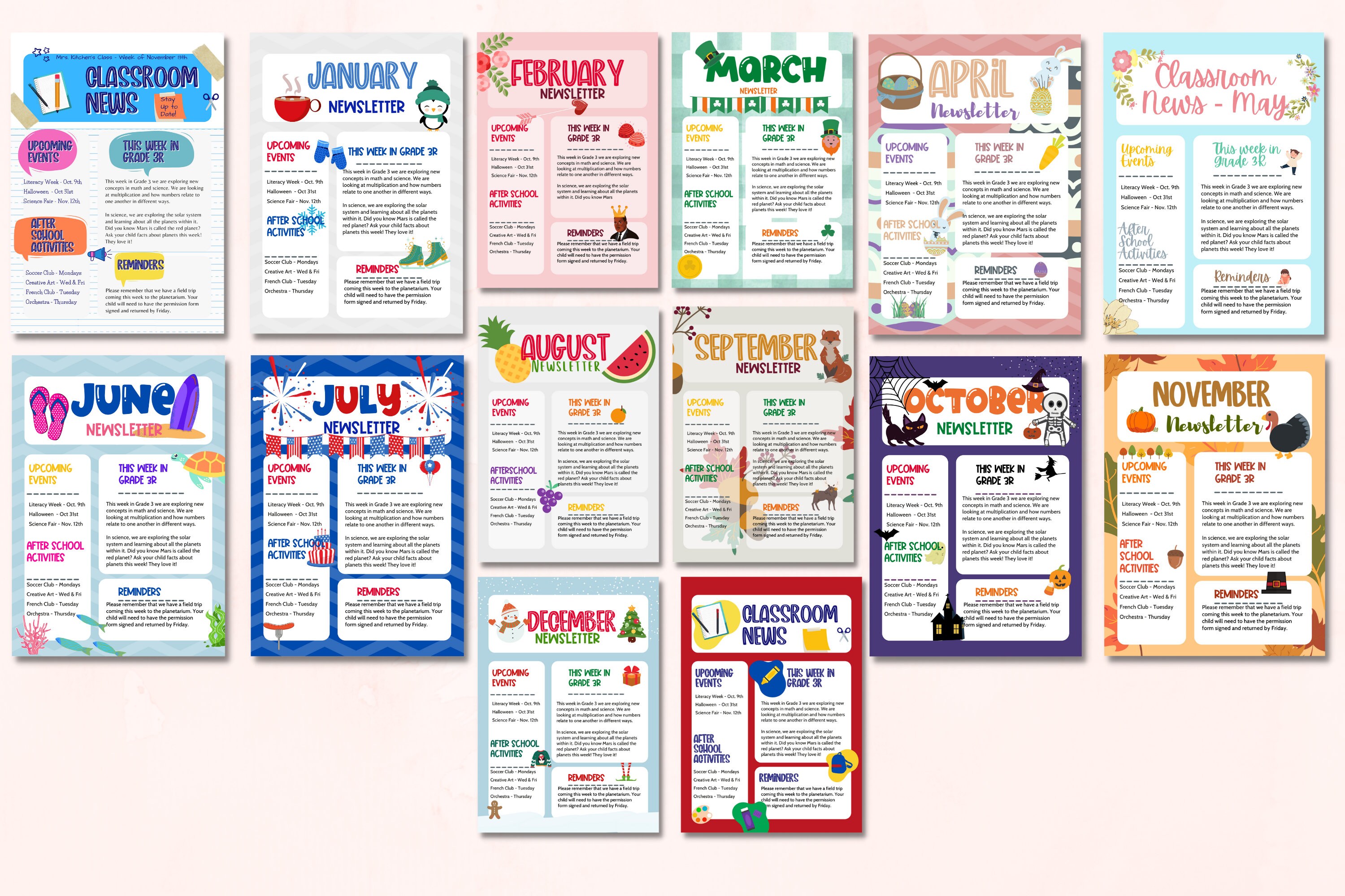 14 Colorful Themed Newsletters. Easily Edit With CANVA. - Etsy