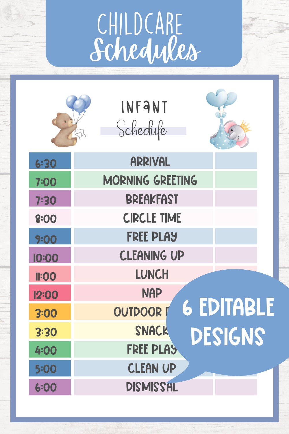 Toddler, Infant, and Kindergarten Schedule for Daycare or Childcare ...