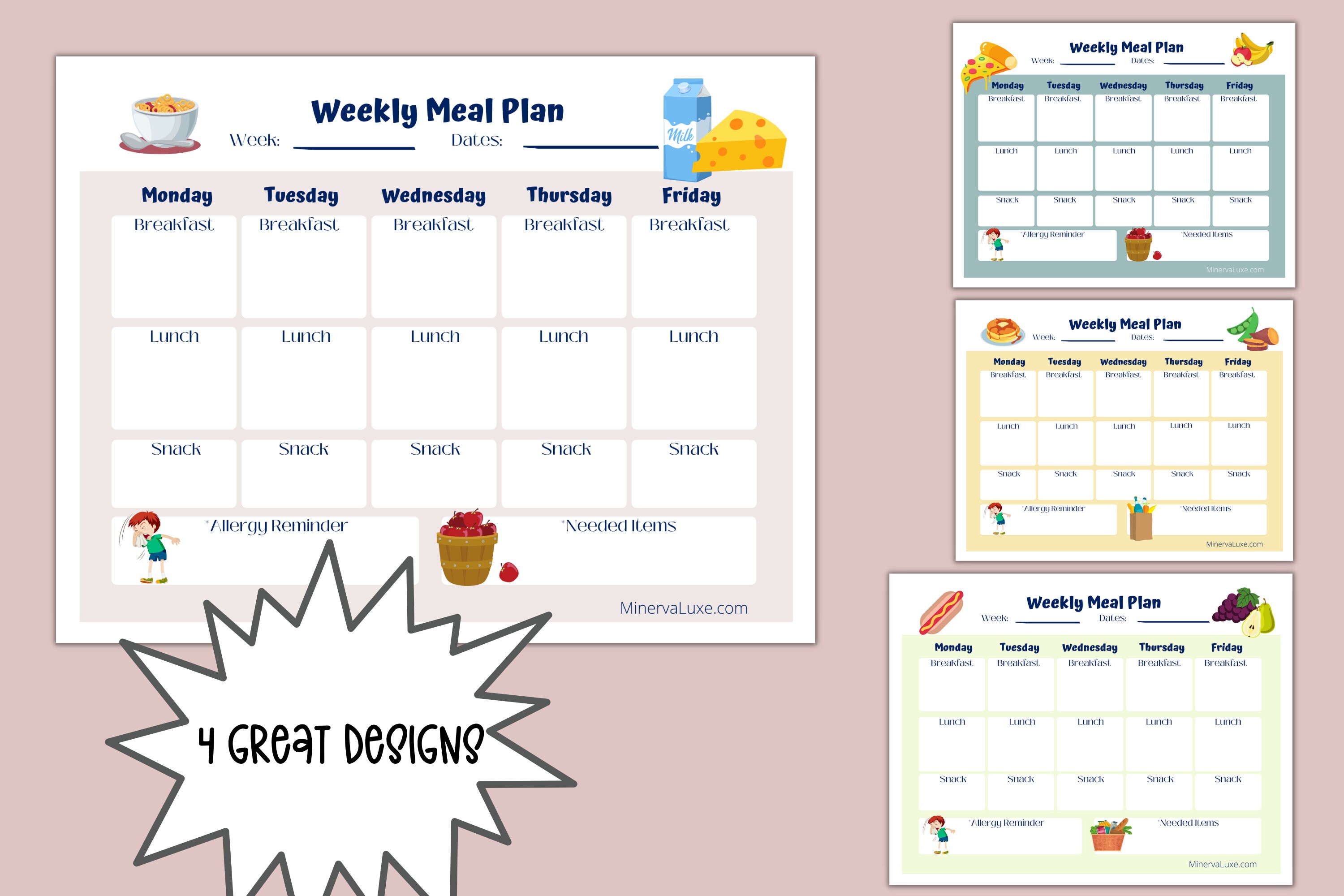 4 Fillable PDF Menus for Childcare, Daycare, Learning Academy. - Etsy