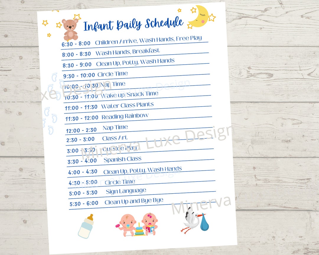 Infant Schedule for Nursery, Childcare, Daycare, Homeware, Fillable PDF ...
