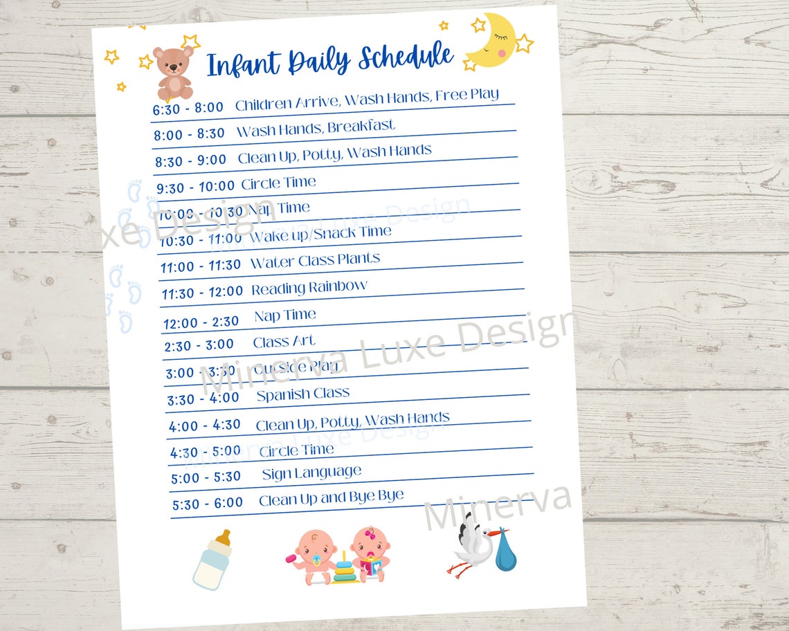 Infant Schedule for Nursery, Childcare, Daycare, Homeware, Fillable PDF ...