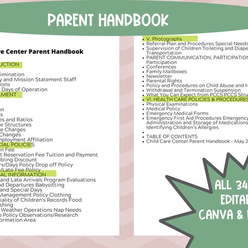 Editable DAYCARE PARENT HANDBOOK Word Doc Policies & - Etsy