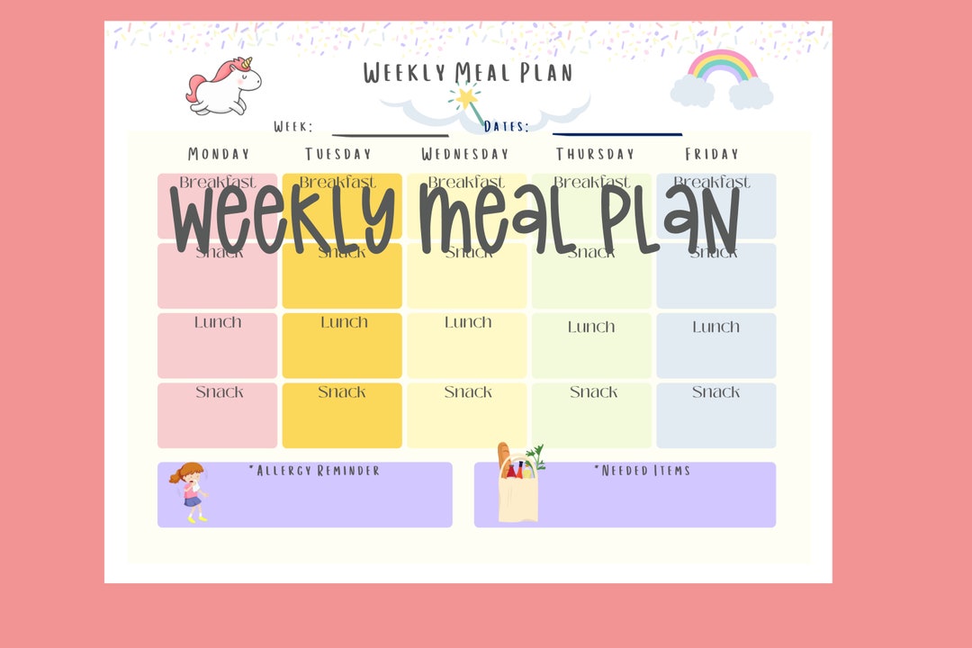 Unicorn Weekly Meal Plan. Daycare, Childcare, Montessori, Learning ...