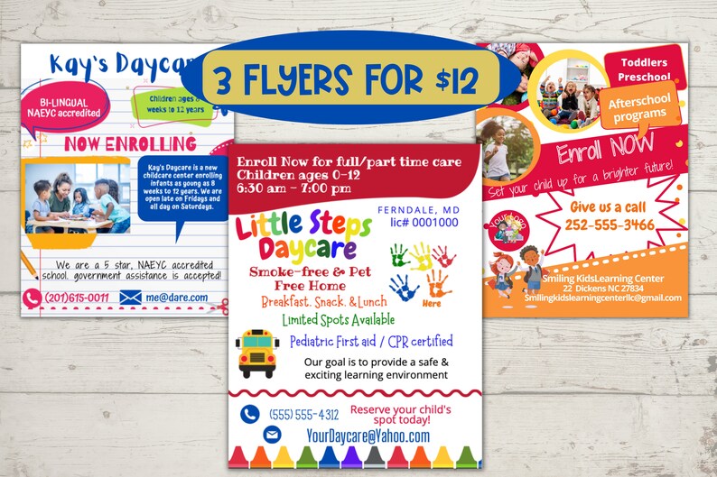 3 Childcare Flyers. for Daycare, Learning Center, Montessori, Home ...