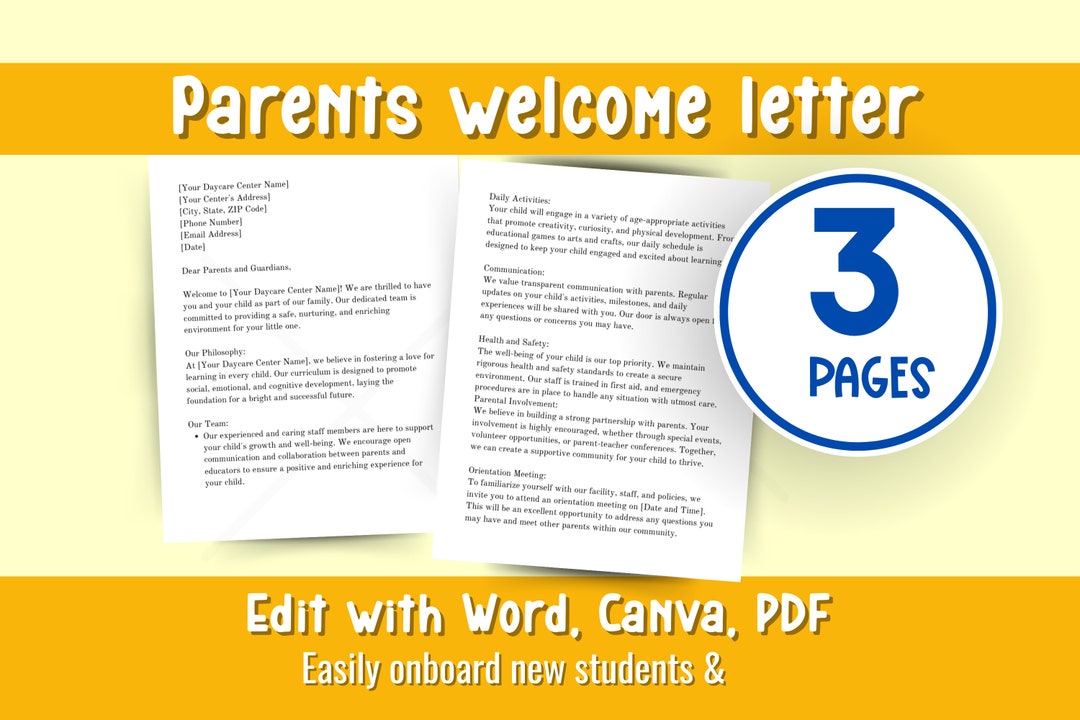 Welcome Letter for New Parents. Welcome New Daycare & In-home Childcare ...