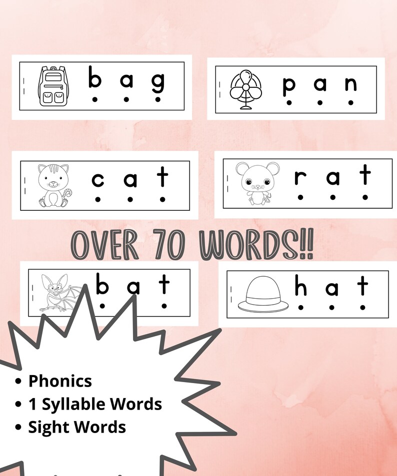 One Syllable Sight Words. Phonics. Great for Daycare, Early Learning ...