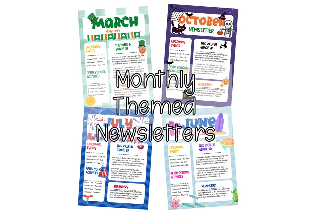 14 Colorful Themed Newsletters. Easily Edit With CANVA. - Etsy