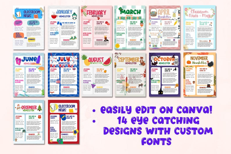 14 Colorful Themed Newsletters. Easily Edit With CANVA. - Etsy