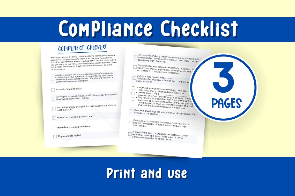 Compliance Checklist for New Daycare and In-home Care Centers - Etsy