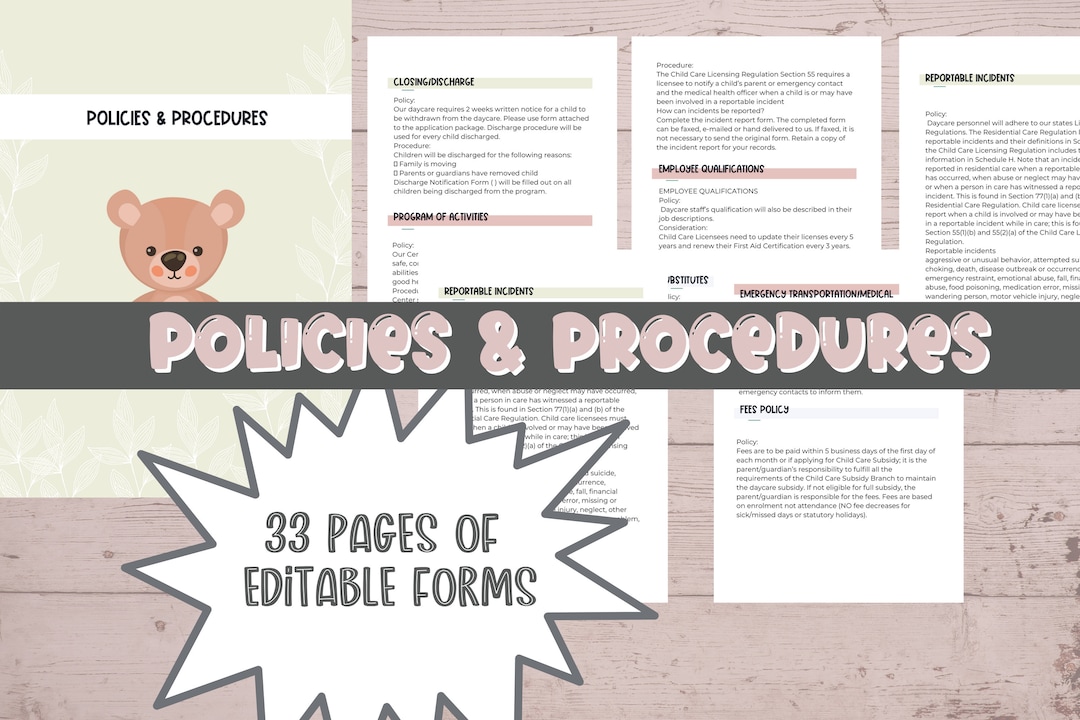 Daycare Policies and Procedures, Childcare Enrollment Forms (editable ...