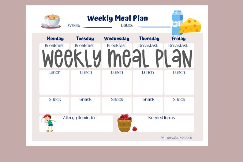 Weekly Meal Plans Daycare Learning Center Childcare - Etsy