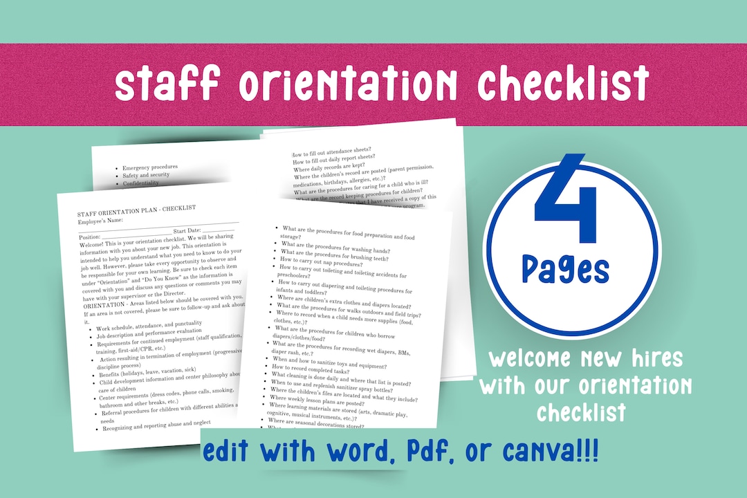 Daycare Employee Orientation Checklist for New Childcare Teachers - Etsy