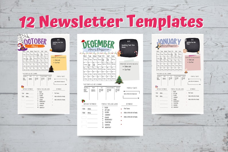 Editable Classroom Newsletter Template, 12 Month Calendar (digital ...