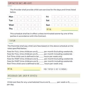 DAYCARE ENROLLMENT FORMS/ Childcare Center Printable Daycare Contract ...