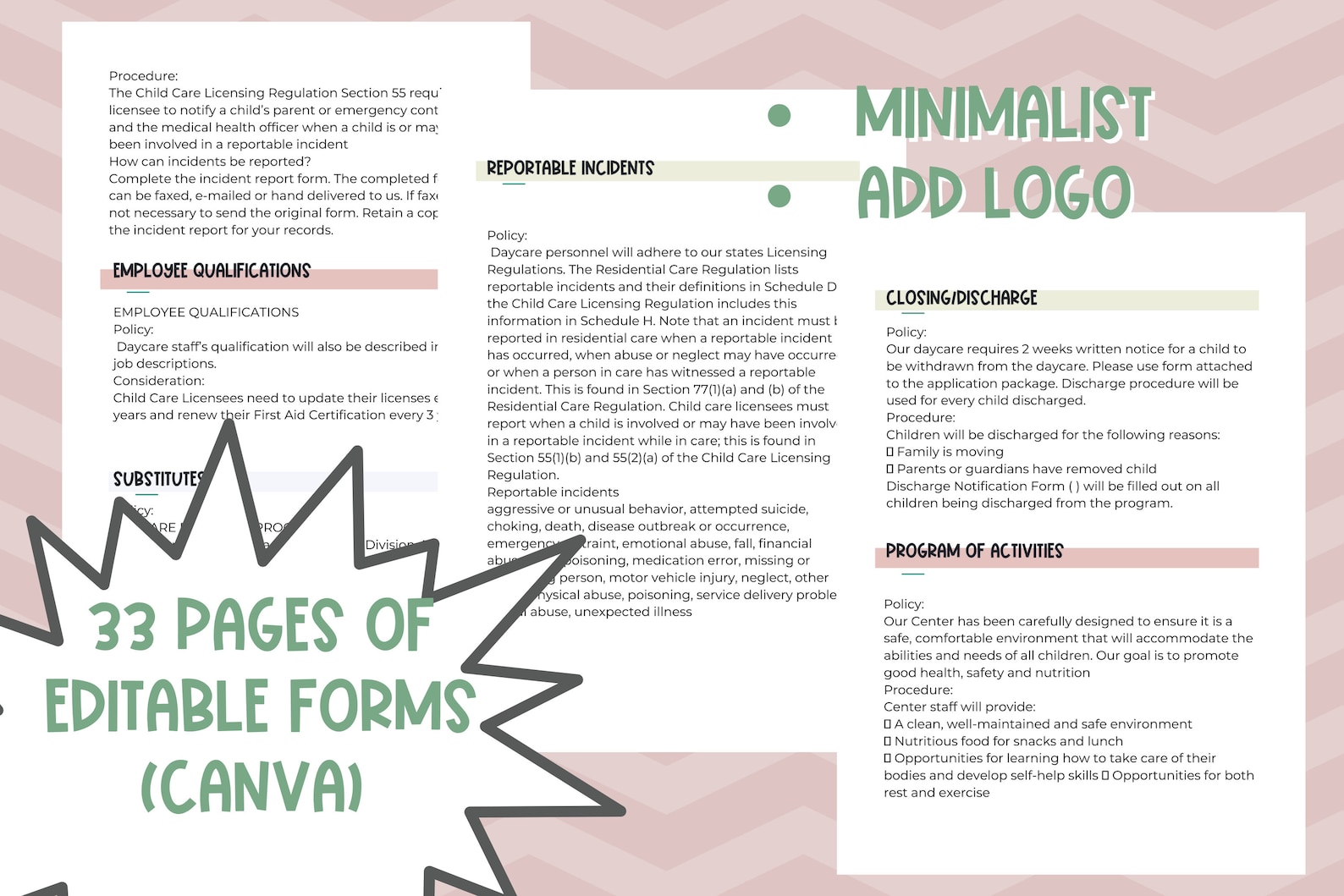 Policies & Procedures Daycare Enrollment. Childcare Learning - Etsy