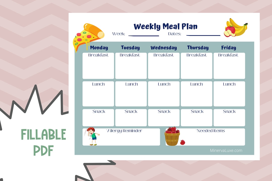 4 Fillable PDF Menus for Childcare, Daycare, Learning Academy. - Etsy