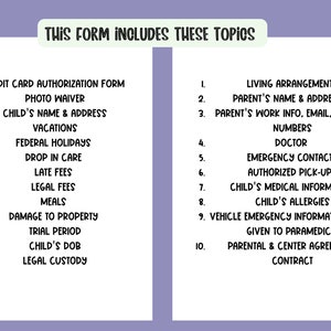 DAYCARE ENROLLMENT FORMS/ Childcare Center Printable Daycare Contract ...
