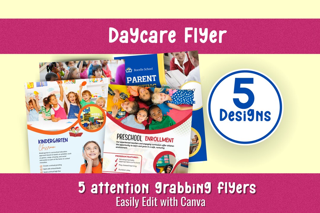 Daycare/childcare Digital Flyer. 5 Unique Designs for 8.5x11 Advertisement. Colorful, Easy to ...
