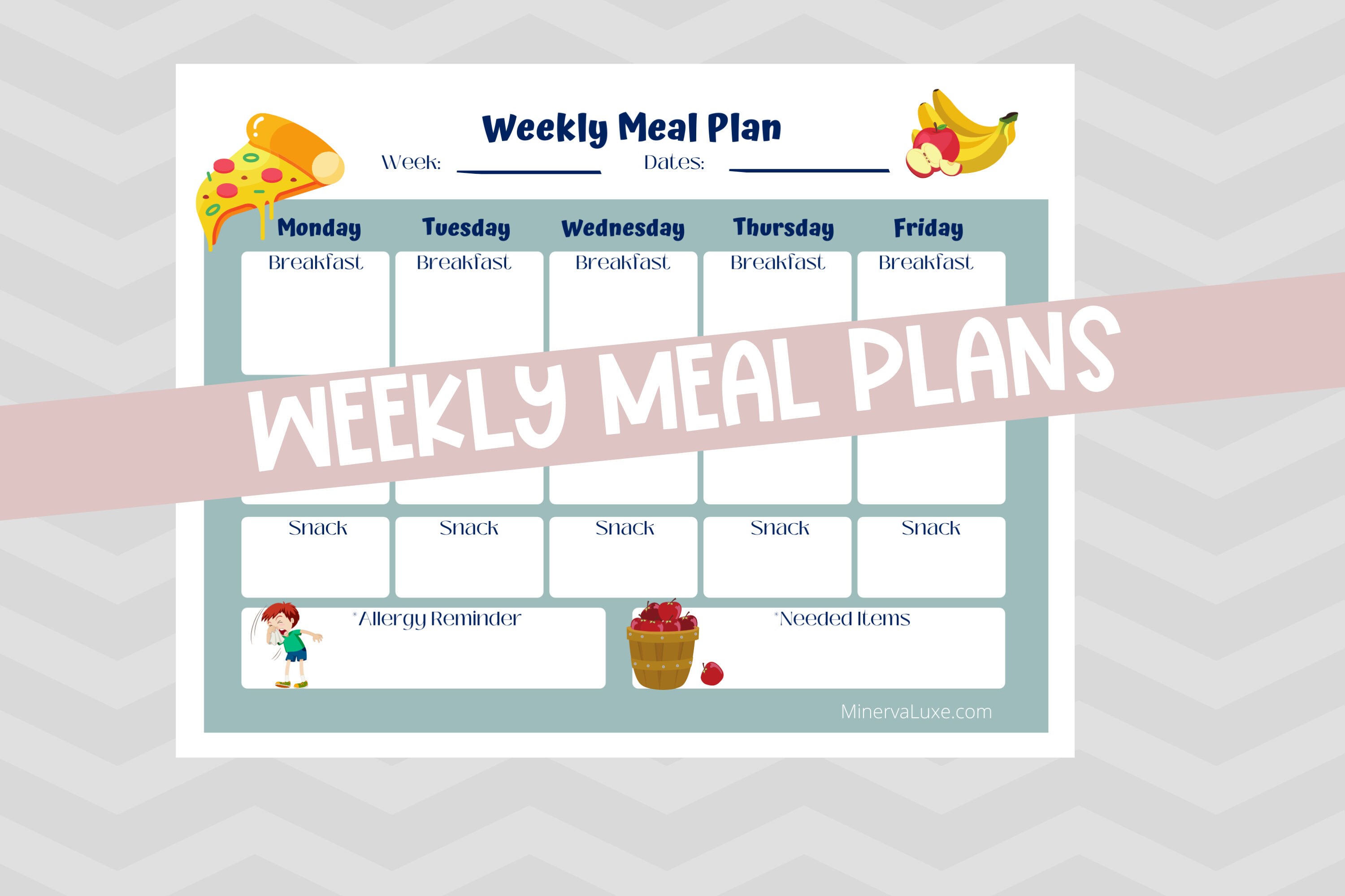 Daycare, Childcare, Home Care Printable Meal Plan, Meal Prep Planner ...