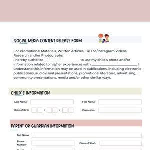 Childcare Photo Release Form, Editable Template (canva, PDF) - Etsy