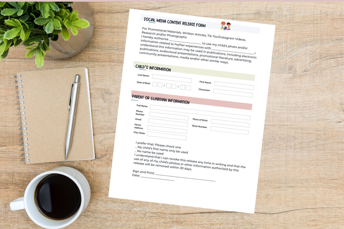Childcare Photo Release Form, Editable Template (canva, PDF) - Etsy