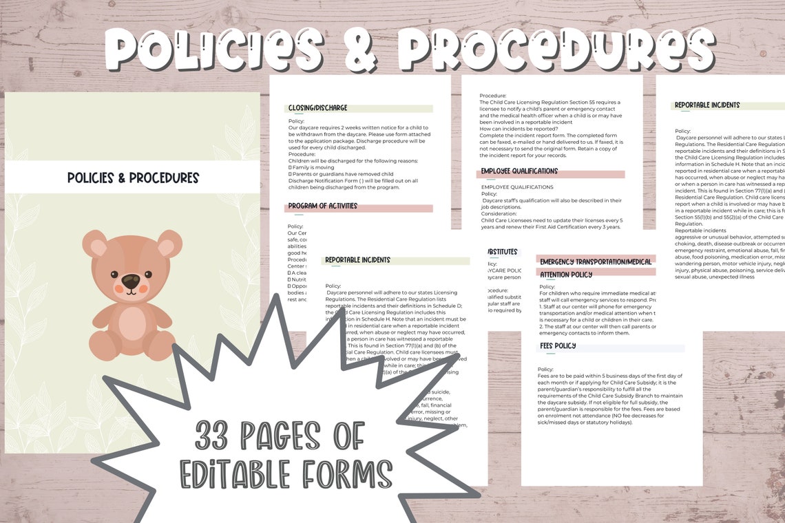 Policies & Procedures Daycare Enrollment. Childcare Learning - Etsy