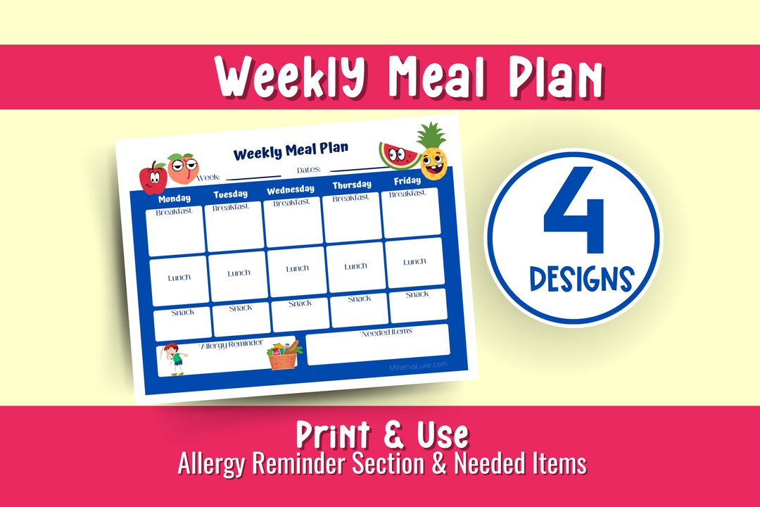 Weekly Meal Planner for Child Care Center - Etsy