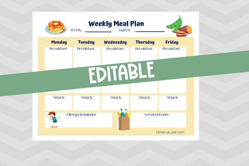 Daycare Childcare Home Care Printable Meal Plan Meal Prep - Etsy