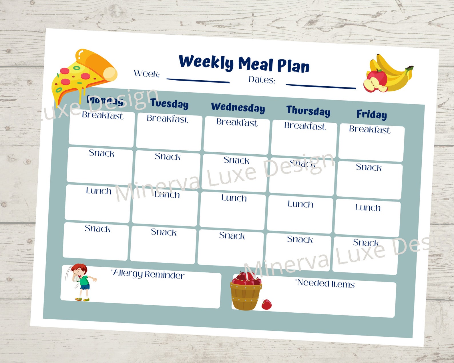Daycare, Childcare, Home Care Printable Meal Plan, Meal Prep Planner ...