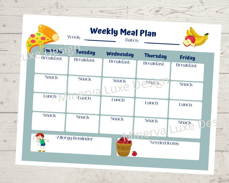 Daycare, Childcare, Home Care Printable Meal Plan, Meal Prep Planner ...