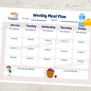 Daycare, Childcare, Home Care Printable Meal Plan, Meal Prep Planner ...
