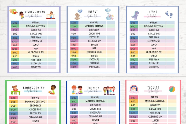 Toddler, Infant, and Kindergarten Schedule for Daycare or Childcare ...