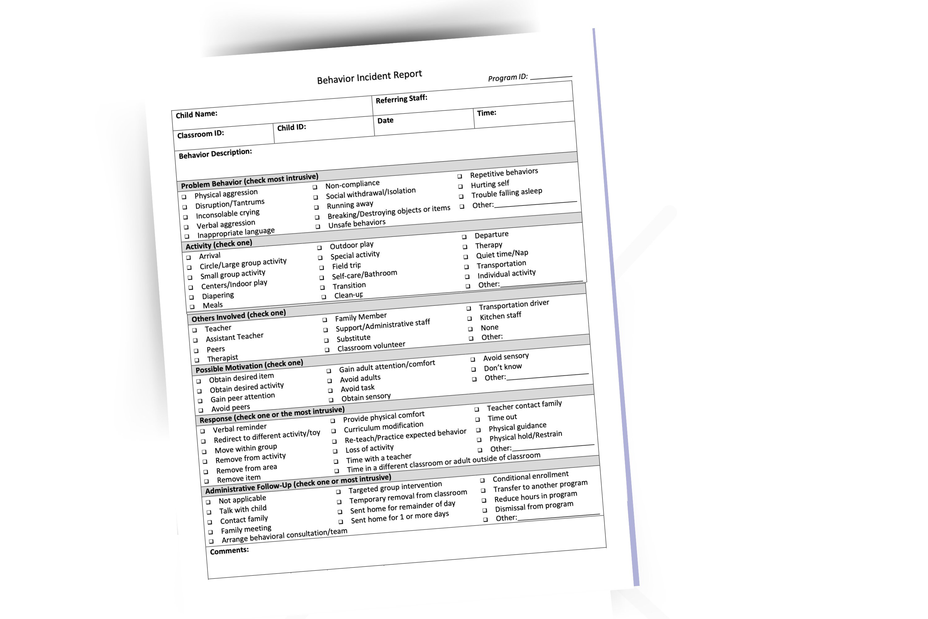 Childcare Behavior Report Fillable PDF. In-home Childcare and Daycare ...