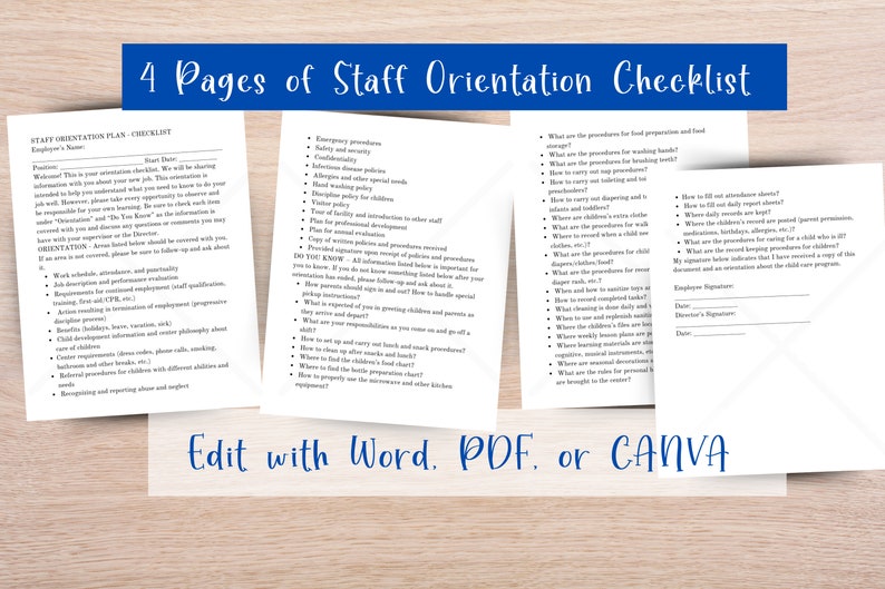 Daycare Employee Orientation Checklist for New Childcare Teachers - Etsy