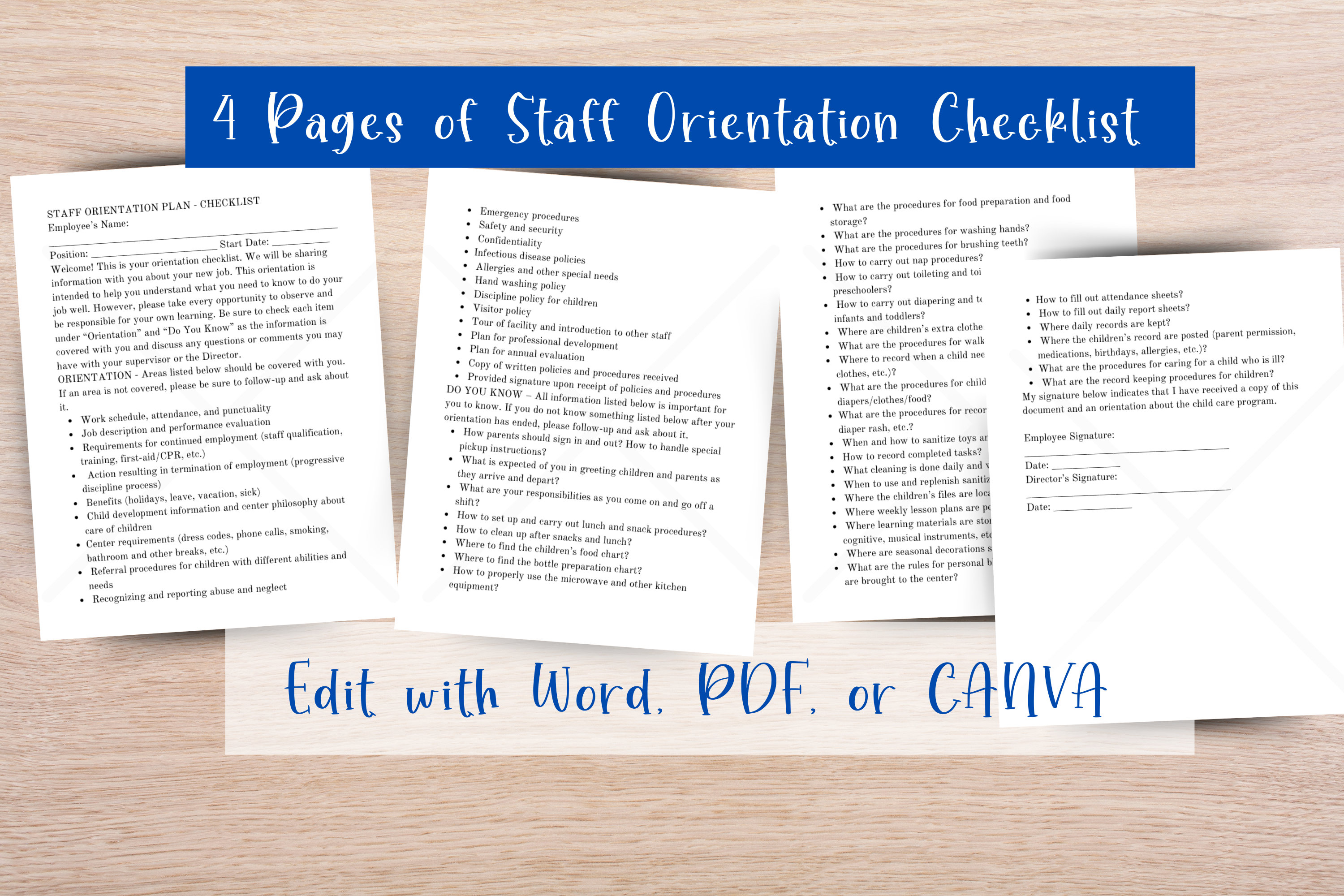 Daycare Employee Orientation Checklist for New Childcare Teachers - Etsy