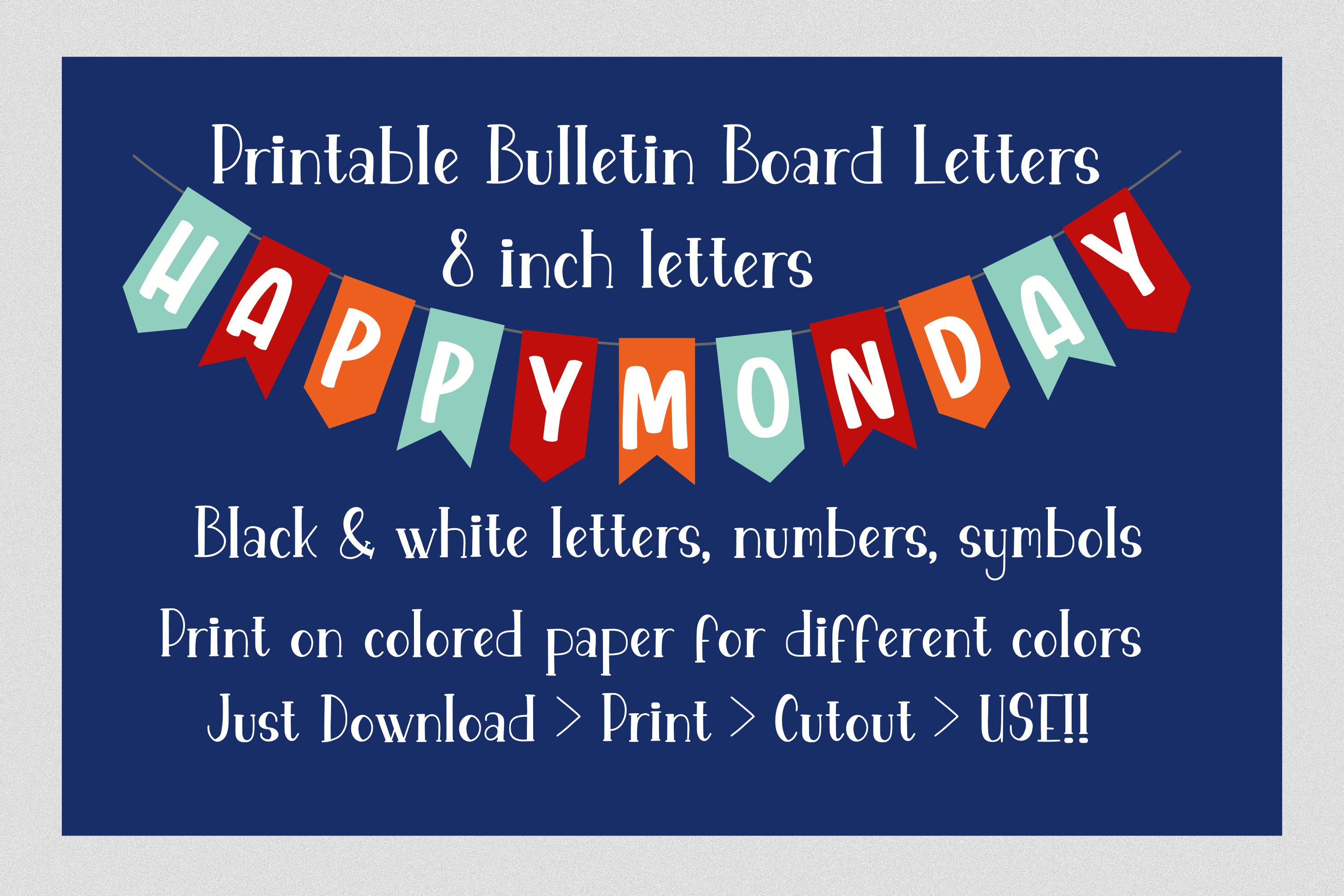 Printable Bulletin Board Letters and Numbers With Black Outline for ...